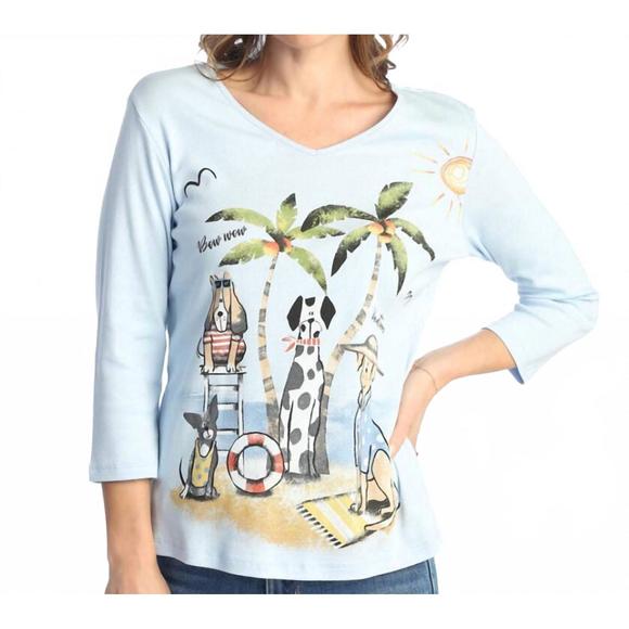 Jess & Jane | Tops | New Jess Jane Jess Jane 5 Aloha Dogs Top In Blue ...